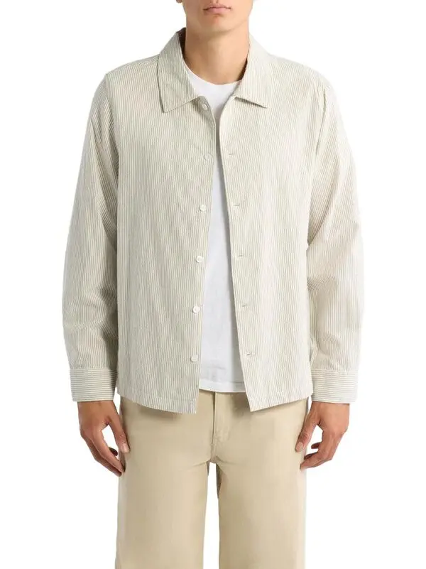 RHYTHM Bank Stripe Long Sleeve Button Shirt - Olive