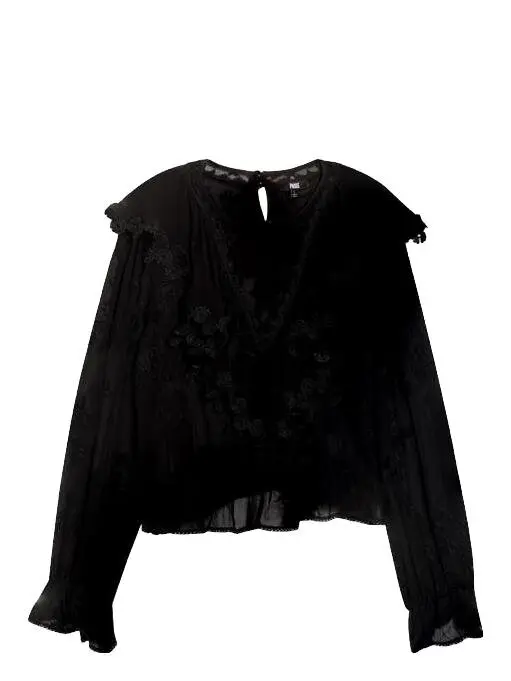 Paige Akari Embroidered Silk Shirt - Black