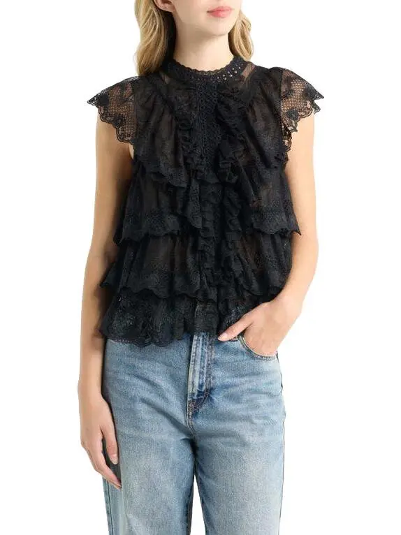 Love The Label Eden Ruffle Lace Top - Black
