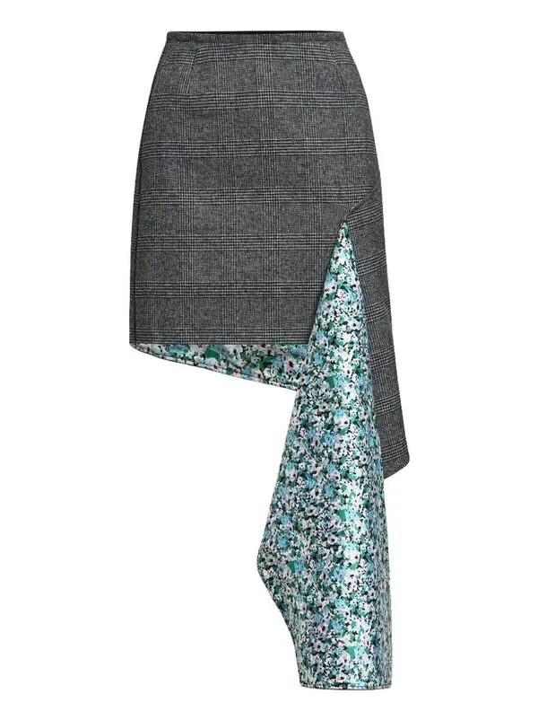 Essentiel Antwerp Kuniko Checked Floral-panel Mini Skirt - Grey
