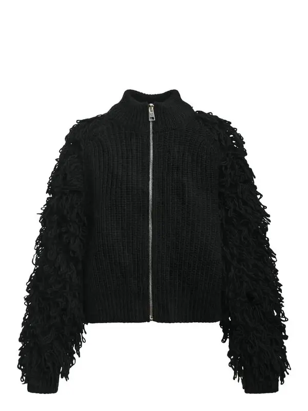 Essentiel Antwerp Klush Fringe-detail Stand-up Collar Cardigan - Black