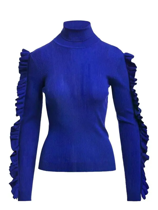 Essentiel Antwerp Ruffle-trimmed Ribbed Sweater - Blue