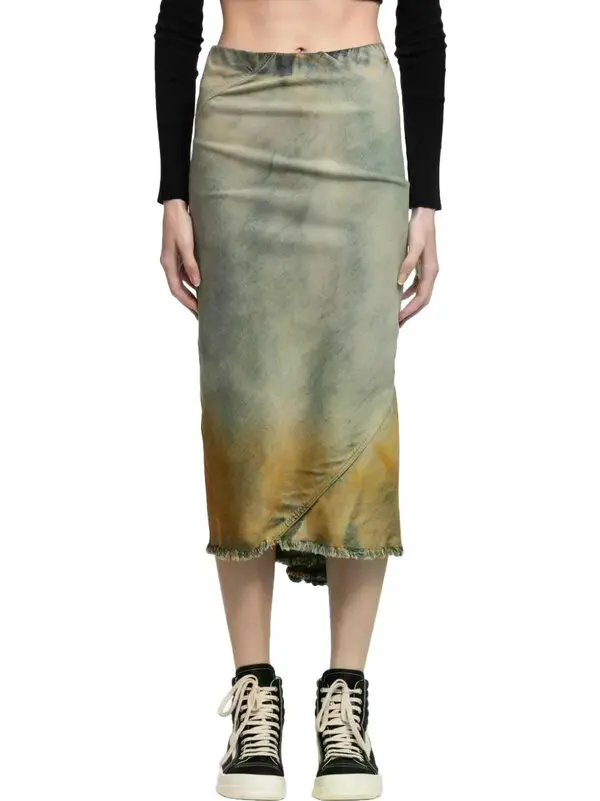 Rick Owens Dégradé-effect Frayed Midi Skirt - Blue
