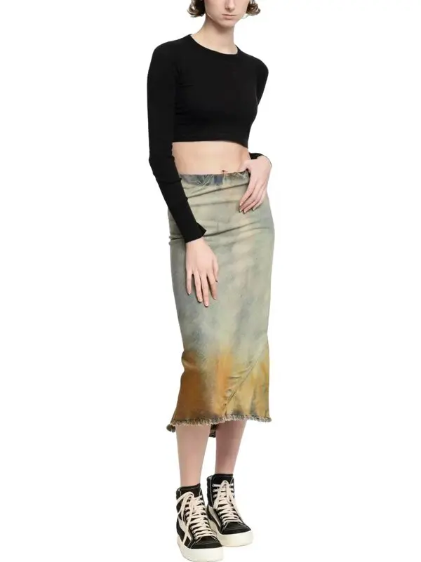 Rick Owens Dégradé-effect Frayed Midi Skirt - Blue