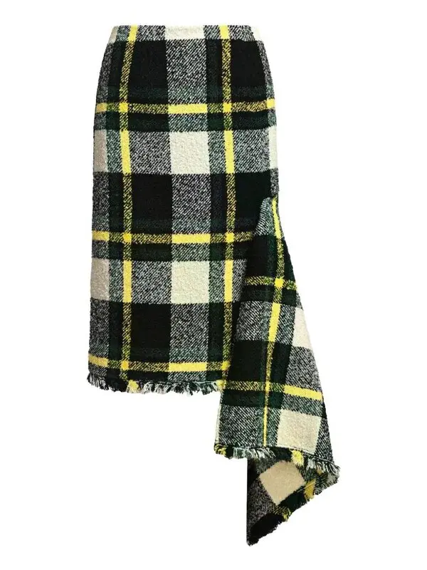 Essentiel Antwerp Checked Frayed-edge Midi Skirt - Black