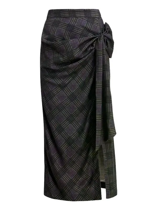 Essentiel Antwerp Checked Draped Maxi Skirt - Black