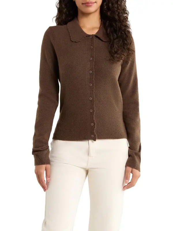 Lucky Brand Peter Pan Collar Button Front Cardigan - Hot Fudge