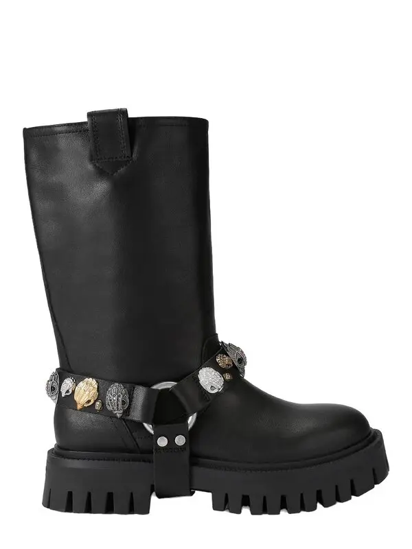 Kurt Geiger Eagles Harness Leather Biker Boot - Black