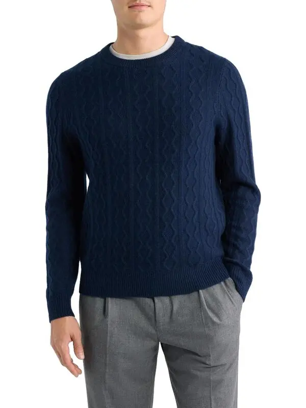 Nordstrom Cable Knit Cashmere Crewneck Sweater - Navy Night