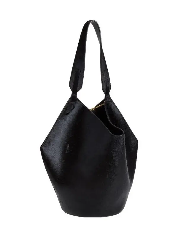 Khaite Small Lotus Genuine Calf Hair Top Handle Bag - Black