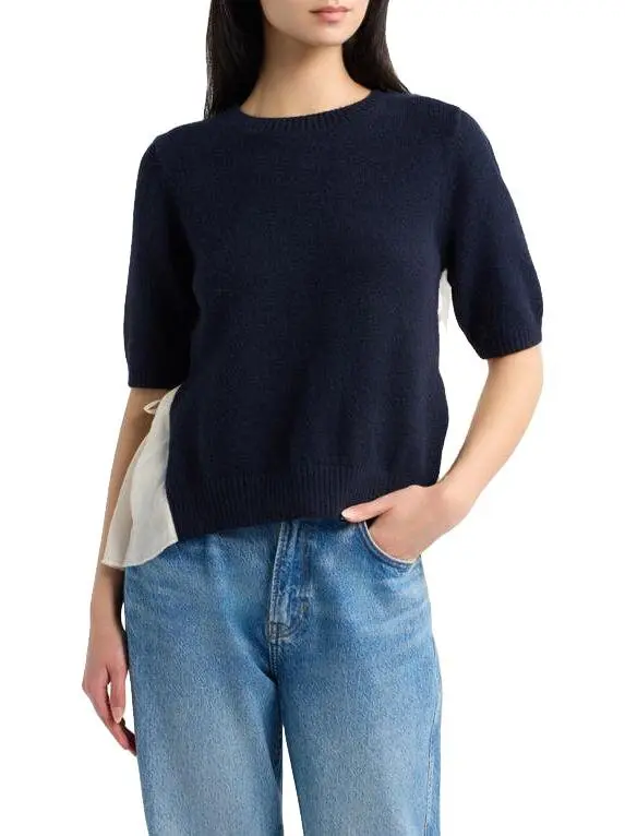 A.REN Liora Mixed Media Knit Top - Navy