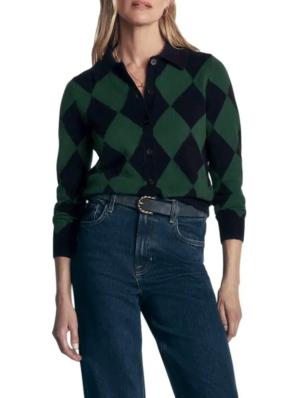 Boden Ariadne Alpaca Blend Cardigan - Navy/argyle