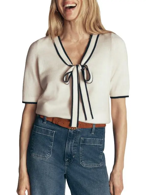 Boden Bow Neck Knitted T-shirt - Ivory