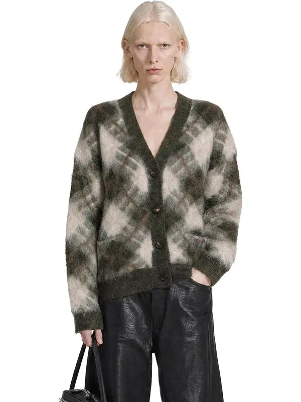 Acne Studios Argyle Mohair Wool Cardigan - Green