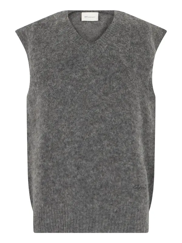 AMI Paris Sleeveless V-neck Wool-blend Sweater - Grey