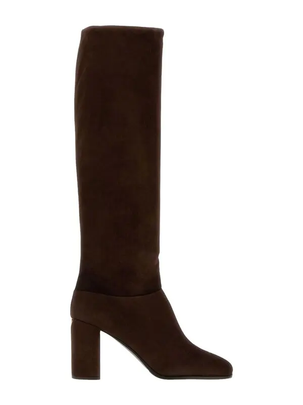 Prada Dark Suede Ankle Boots With 9 Cm Heel - Brown
