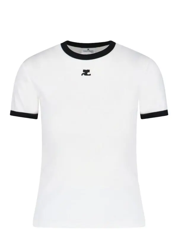 COURREGES Logo Trim Short Sleeve T-shirt - White