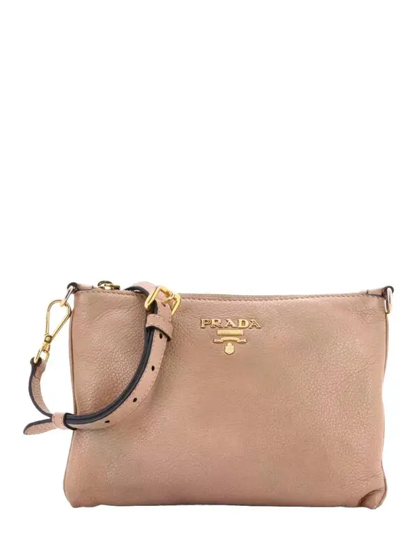 Prada Dual Strap Flat Vitello Daino Medium Crossbody Bag - Neutrals