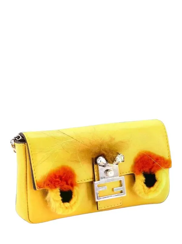 Fendi Monster Baguette Leather And Fur Micro Crossbody Bag - Yellow