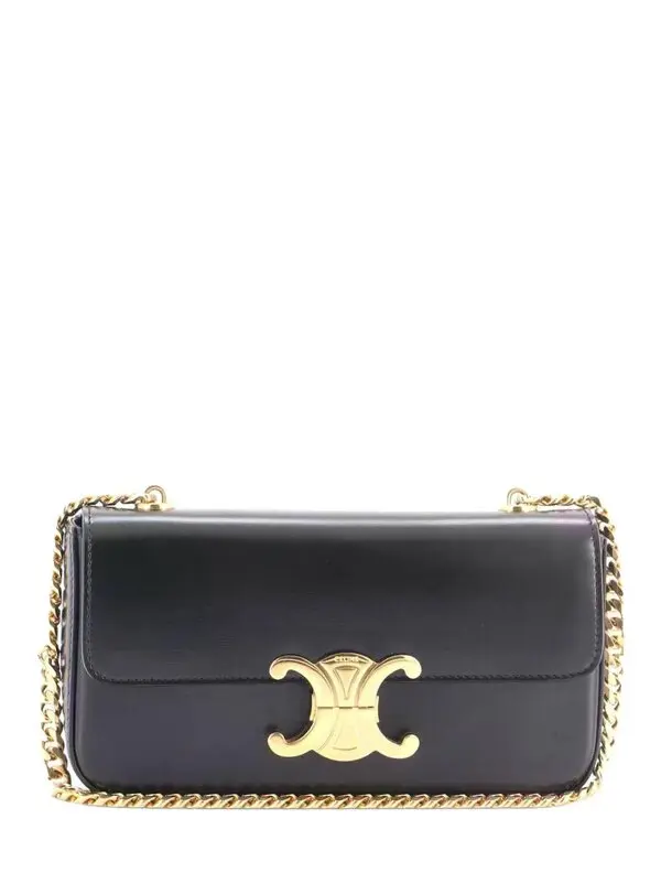 Celine Triomphe Chain Leather Small Shoulder Bag - Black