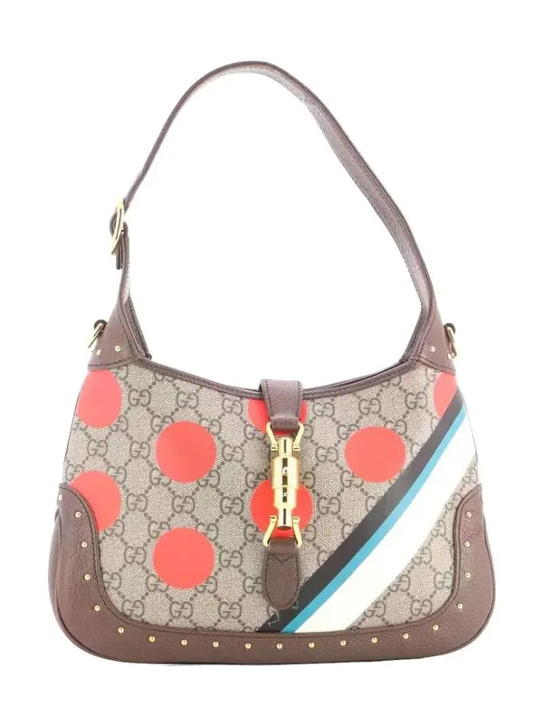 Gucci Jackie 1961 Studded Printed Gg Coated Canvas Small Shoulder Bag - Brown
