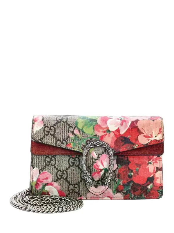 Gucci Dionysus Bag Blooms Print Gg Coated Canvas Super Mini Crossbody Bag - Brown