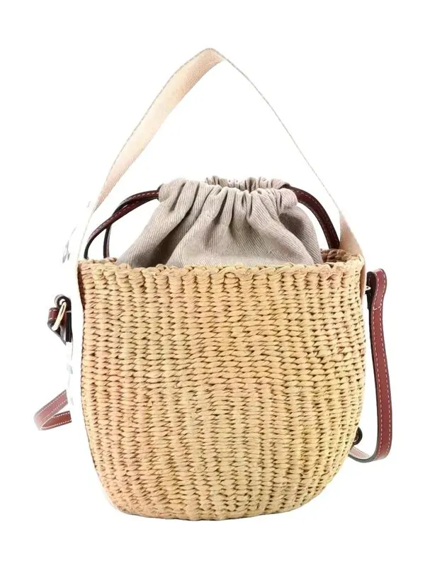 Chloé Woody Basket Tote Woven Raffia Small Bucket Bag - Brown