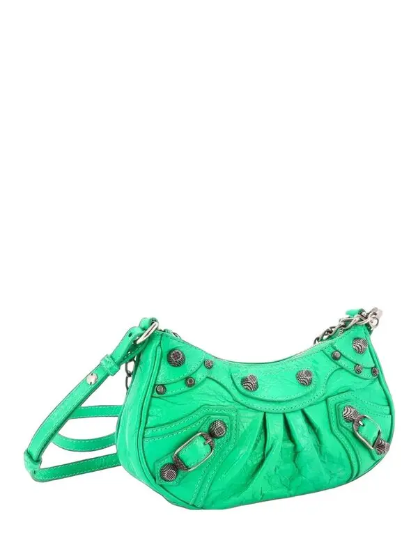 Balenciaga Le Cagole Giant Studs Chain Shoulder Bag Leather Xs Hobo Bag - Green