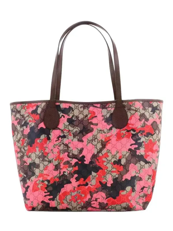 Gucci Ophidia Gg Open Gg Camouflage Coated Canvas Large Tote Bag - Pink
