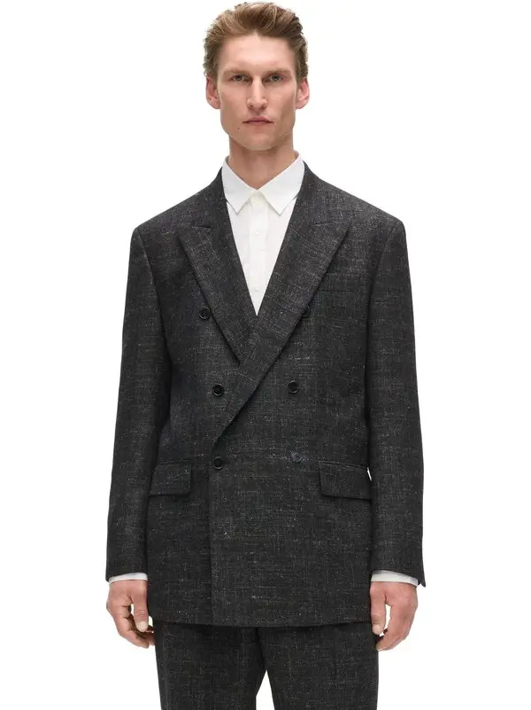 Karl Lagerfeld Double-breasted Textured Suit Jacket - Black