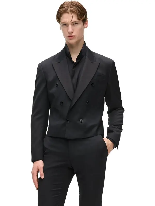 Karl Lagerfeld Kl Studio Cropped Wool Suit Jacket - Black