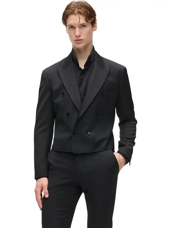 Karl Lagerfeld Kl Studio Cropped Wool Suit Jacket - Black