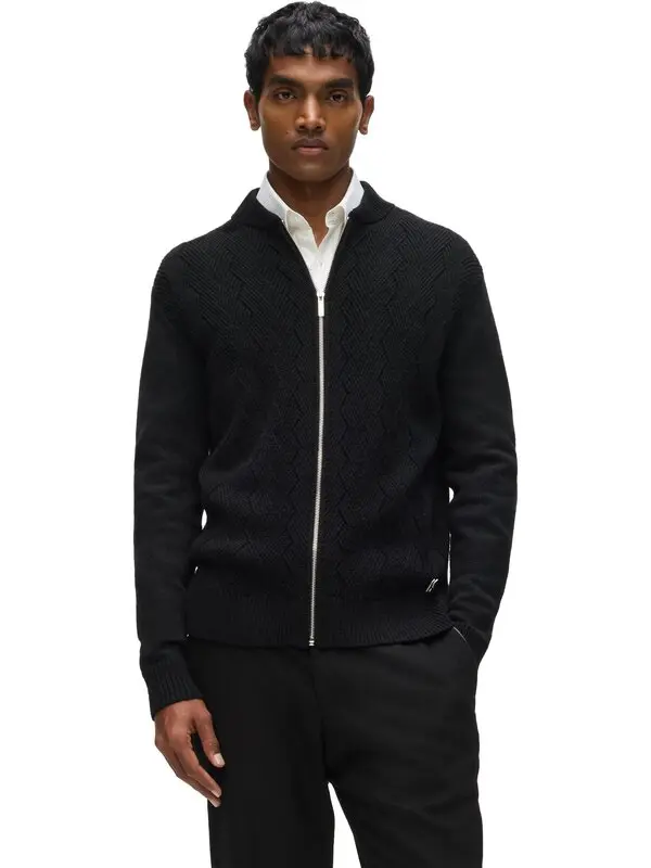 Karl Lagerfeld Cable-knit Zip-up Cardigan - Black