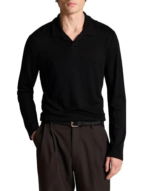 Vince Wool Interlock Long Sleeve Johnny Polo - Black
