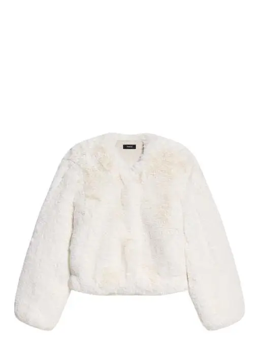 Theory Faux Fur V-neck Jacket - Ivory