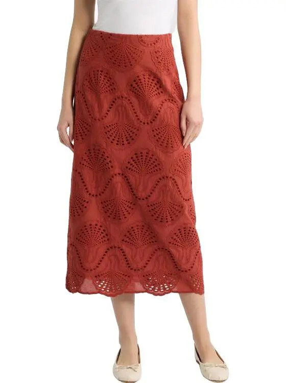 A.REN Cannes Eyelet Midi Skirt - Wine