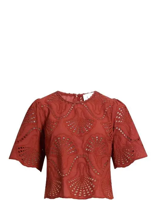 A.REN Cannes Eyelet Cotton Top - Wine