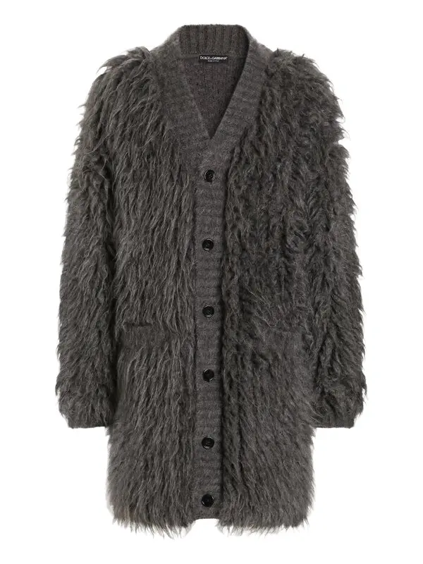 Dolce & Gabbana Fur-effect Mohair Cardigan - Grey