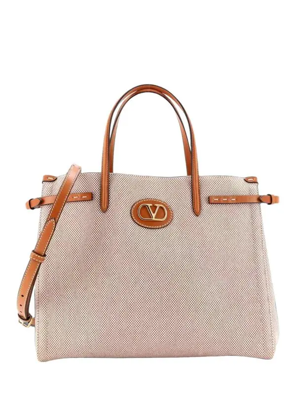 Valentino Garavani Antibes Shopping Canvas With Leather Medium Tote Bag - Neutrals