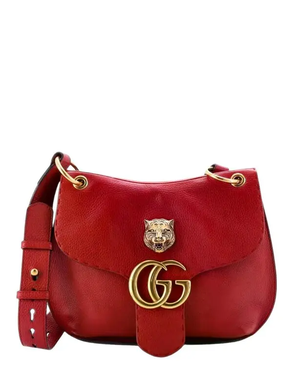 Gucci Gg Marmont Animalier Shoulder Bag Leather Medium Crossbody Bag - Red