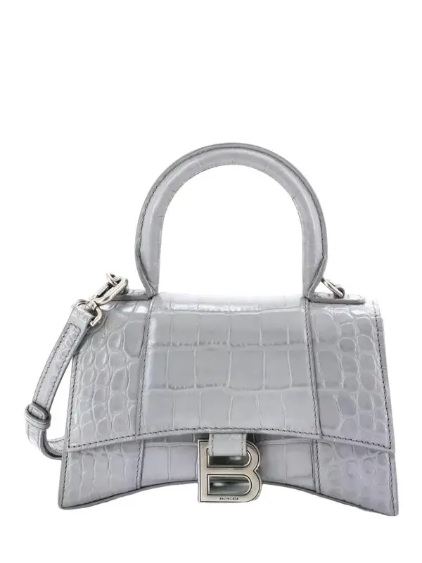 Balenciaga Hourglass Top Handle Bag Crocodile Embossed Leather Xs Satchel - Grey
