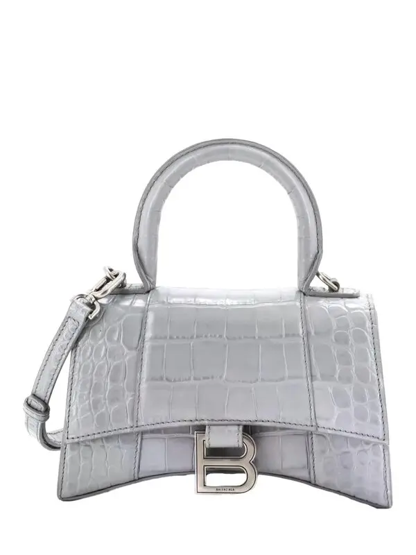 Balenciaga Hourglass Top Handle Bag Crocodile Embossed Leather Xs Satchel - Grey