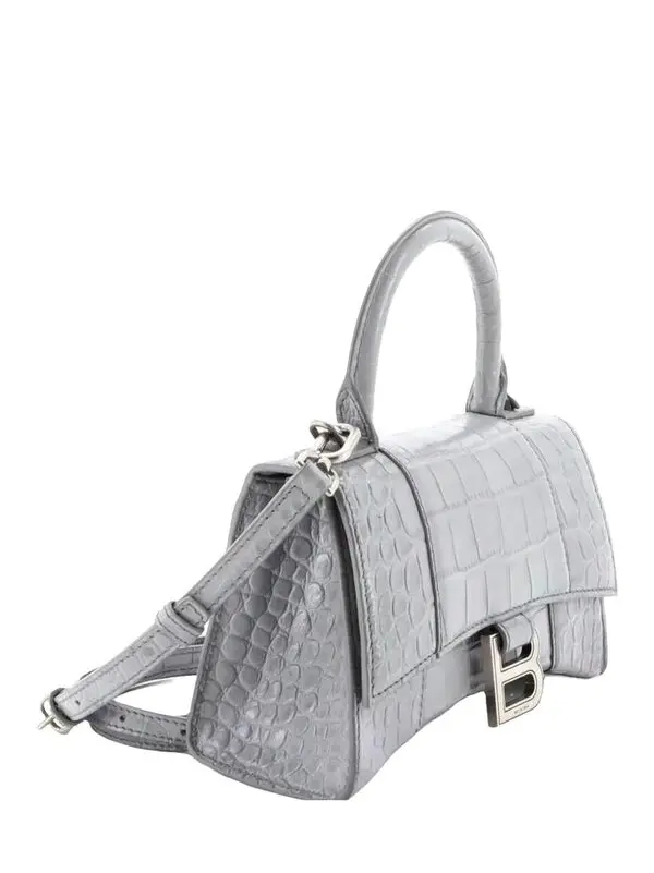 Balenciaga Hourglass Top Handle Bag Crocodile Embossed Leather Xs Satchel - Grey