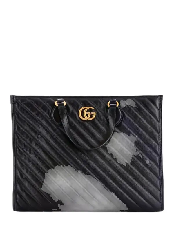 Gucci Gg Marmont Shopping Diagonal Quilted Leather Medium Tote Bag - Black