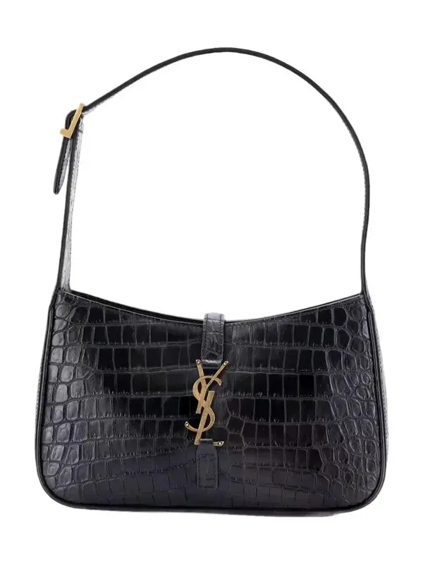Saint Laurent Le 5 A 7 Crocodile Embossed Leather Small Hobo Bag - Black