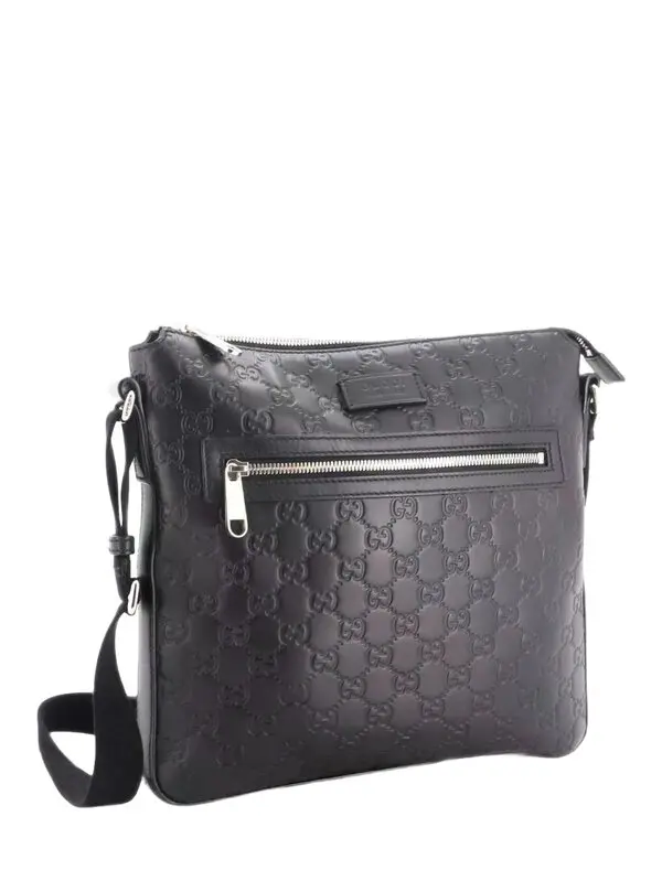 Gucci Signature Zip Messenger Bag Guccissima Leather Medium Crossbody Bag - Black