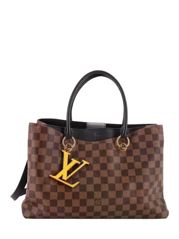 LOUIS VUITTON Riverside Handbag Damier With Leather Tote Bag - Black