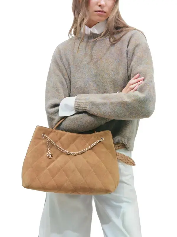 Tory Burch Fleming Suede Carryall Bag - Brown