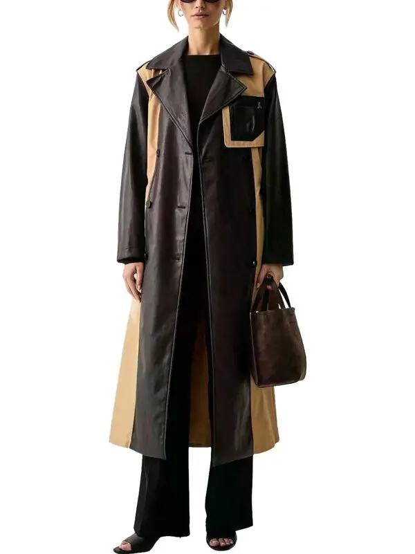 Patrizia Pepe Colour-block Double-breasted Coat - Brown