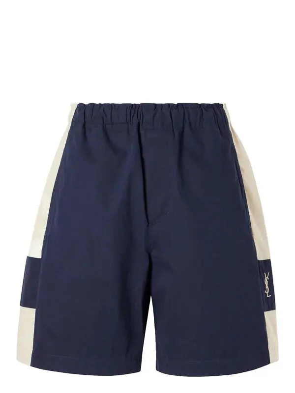 Saint Laurent Logo-embroidered Two-tone Cotton Shorts - Blue